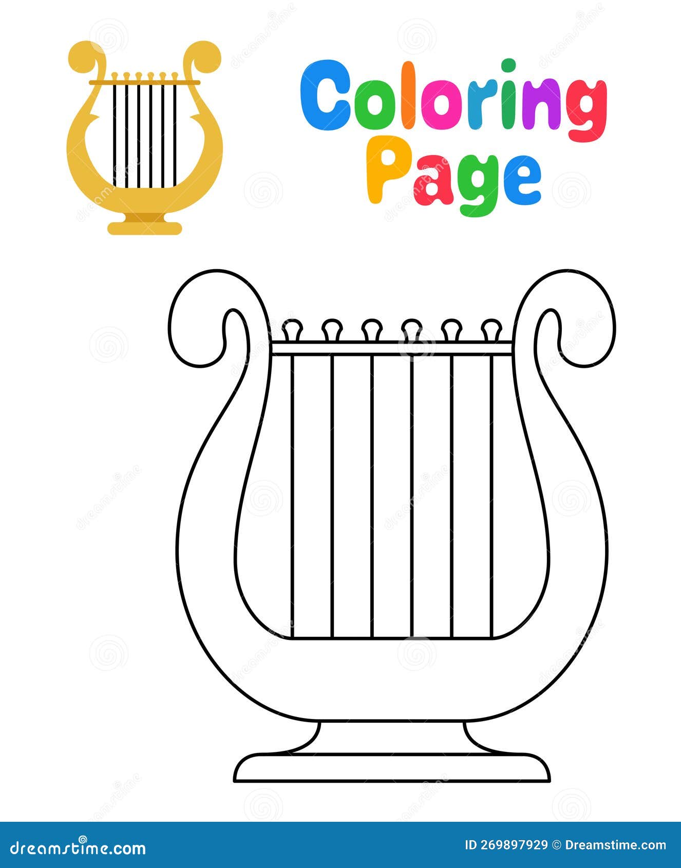 Coloring Page with Harp for Kids Stock Vector - Illustration of clip ...