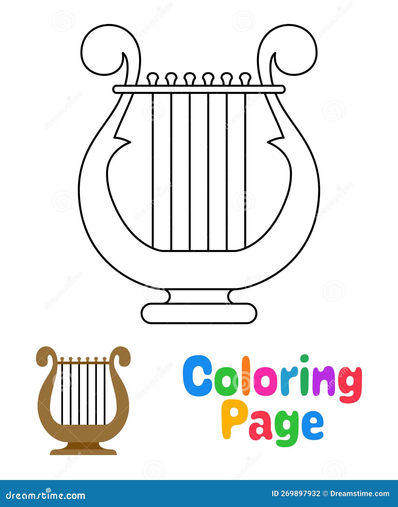 Coloring Page with Harp for Kids Stock Illustration - Illustration of ...