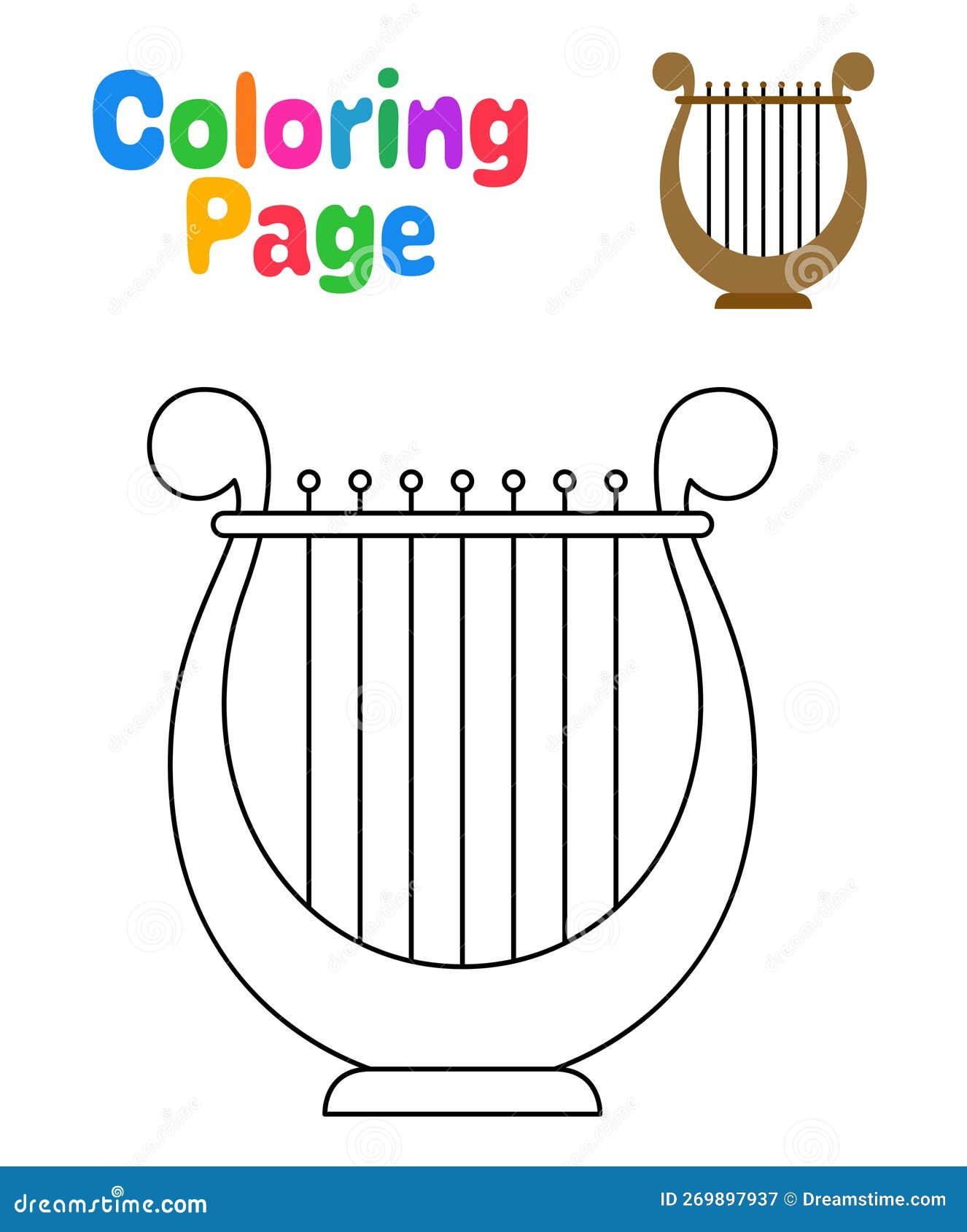 Coloring Page with Harp for Kids Stock Vector - Illustration of color ...