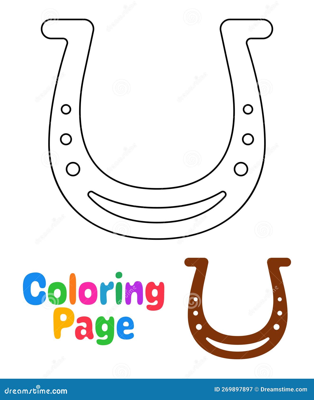 Coloring Page with Horseshoe for Kids Stock Illustration - Illustration ...