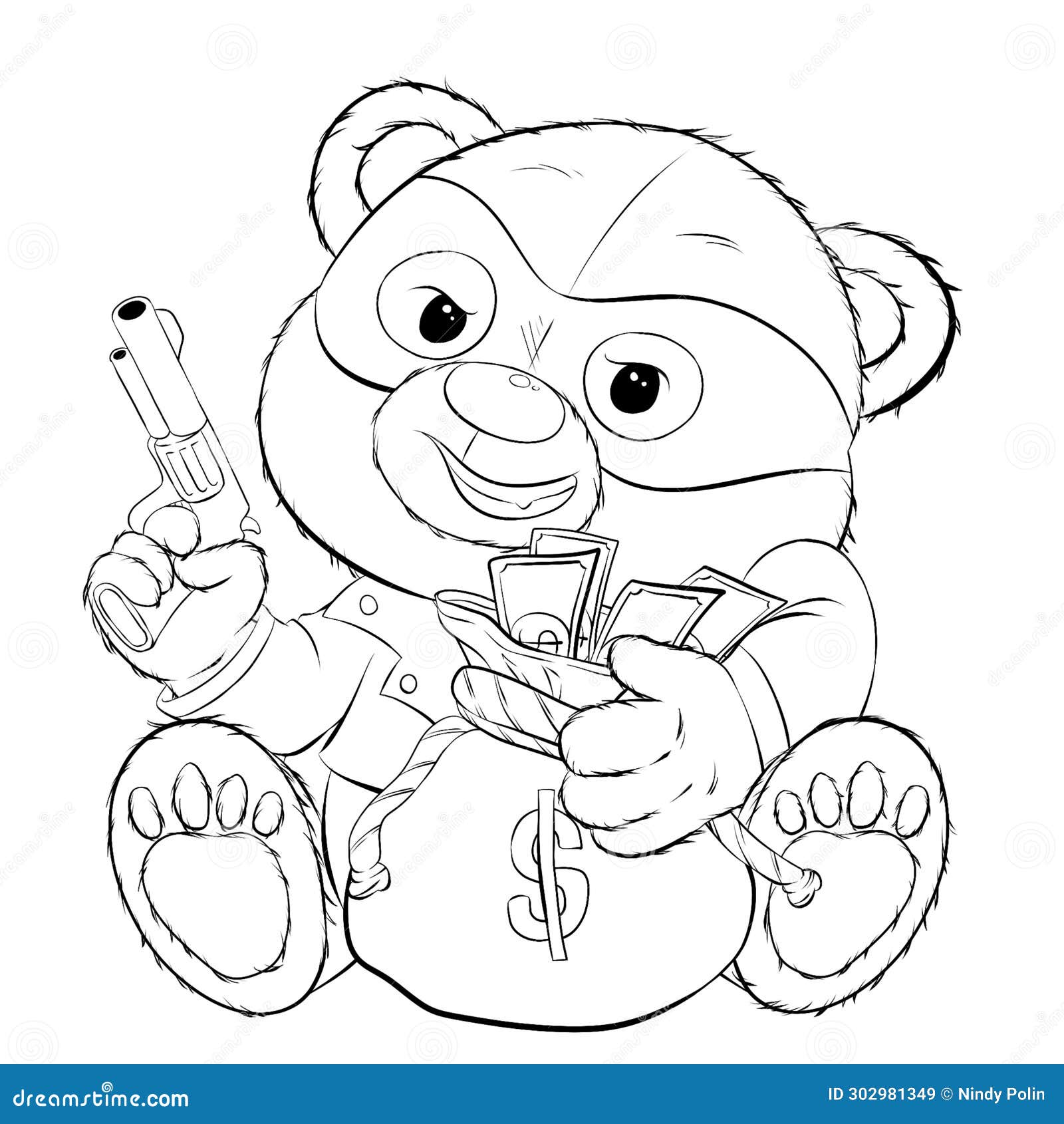 Coloring Page Illustration of Robber Teddy Bear Drawing Stock ...