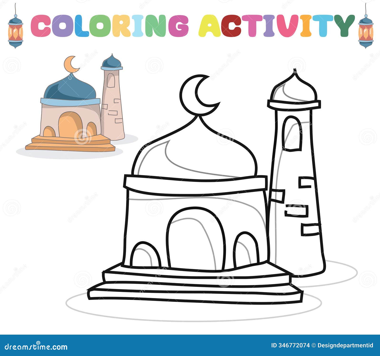 Islamic Coloring Page for Adults and Kids Stock Illustration ...