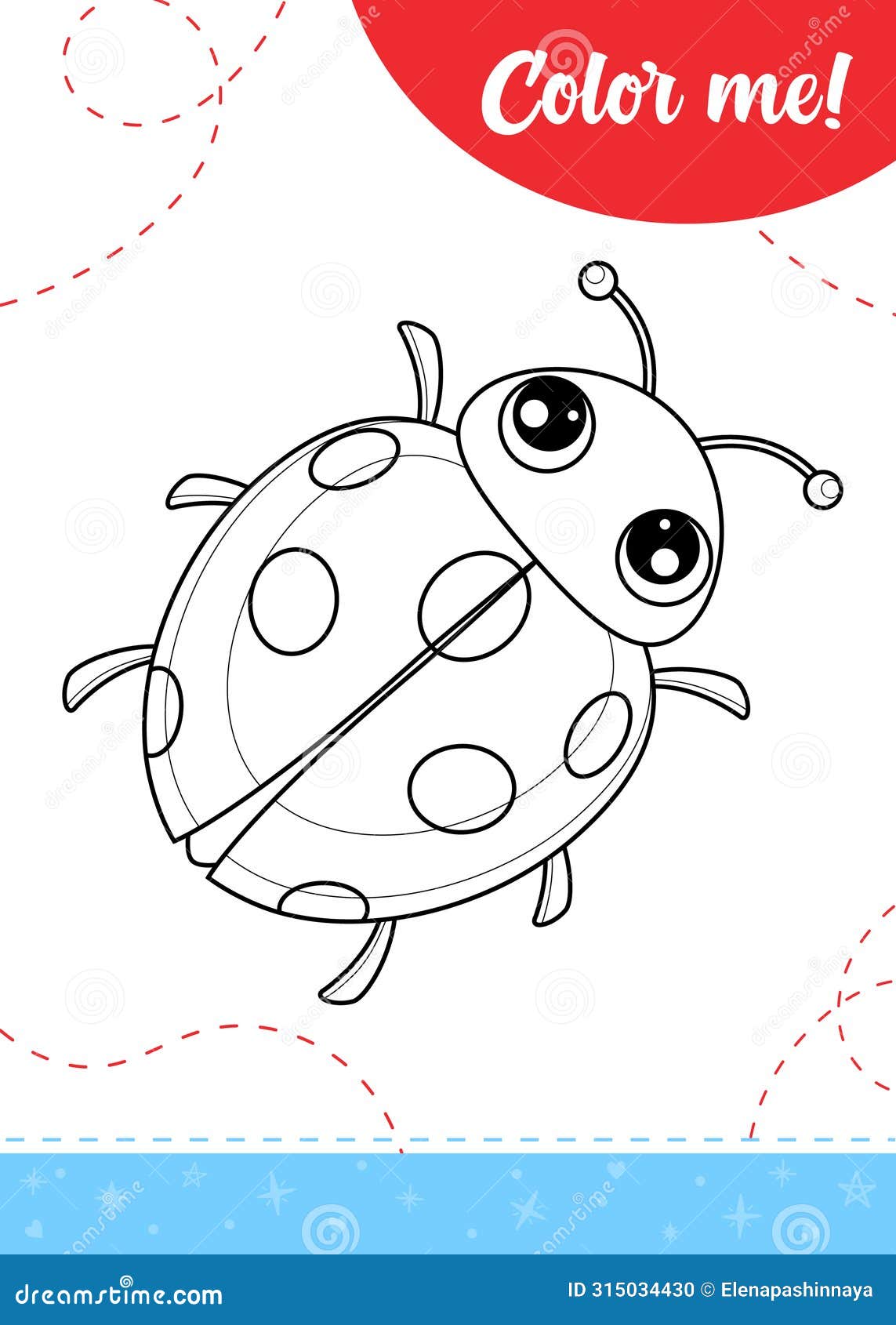 Coloring Page for Kids with Cartoon Ladybug Stock Vector - Illustration ...