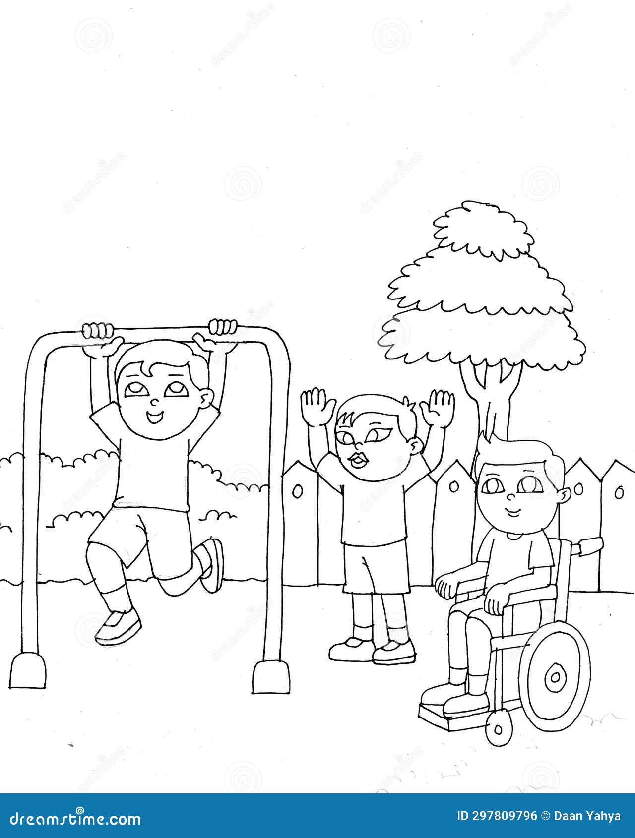 Coloring Page 3 Kids in Park Stock Illustration - Illustration of ...
