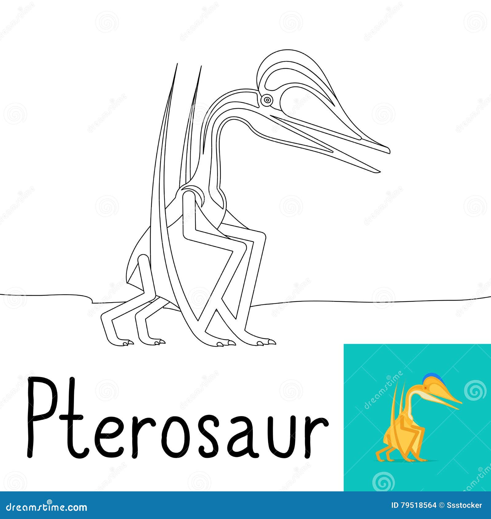 Coloring Page for Kids with Pterosaur Stock Vector - Illustration of ...
