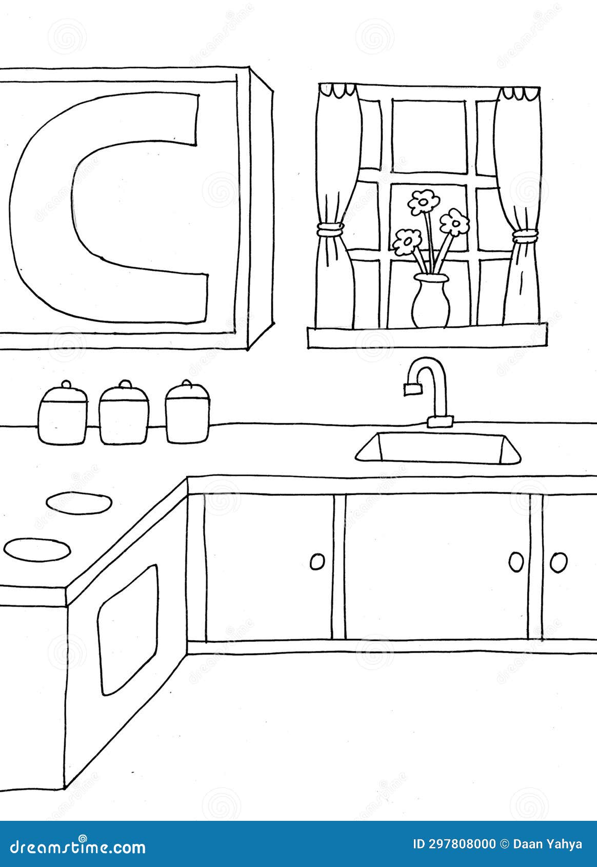 Coloring Page Kitchen Atmosphere with the Big Letter C Stock ...