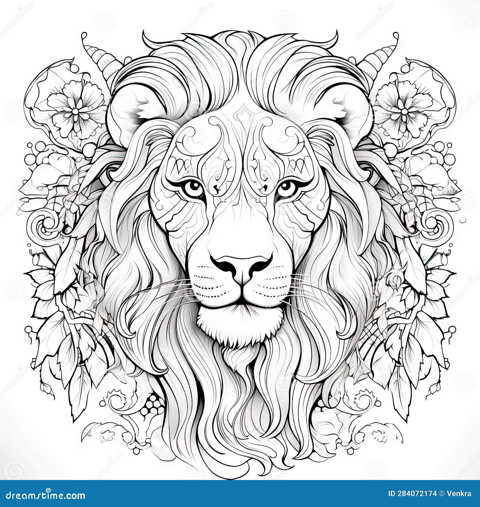 Coloring Page of a Lion Face Stock Illustration - Illustration of lion ...