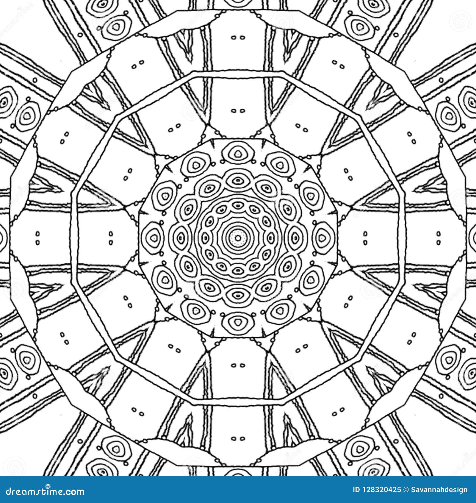 Coloring Page Mandala Concentric Circle Pattern Centered Stock ...