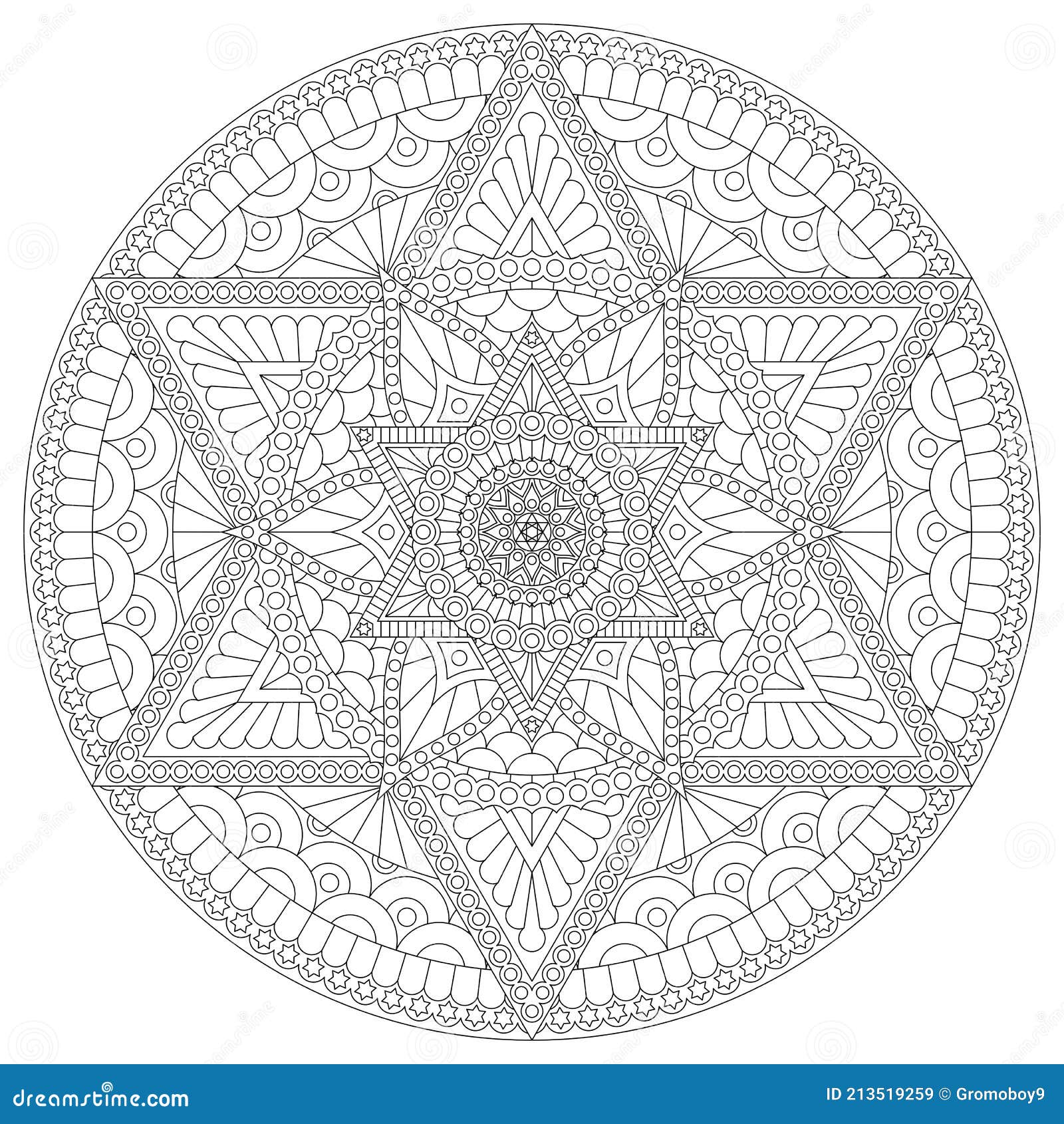 Coloring Page with Mandala with Six-pointed Star and Abstract Pattern ...