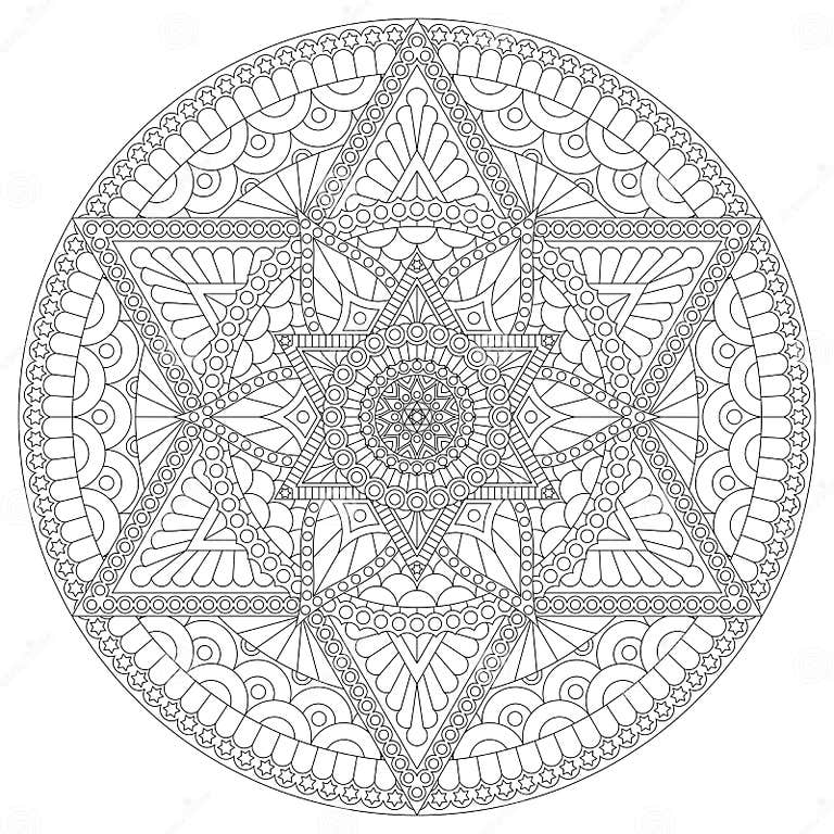 Coloring Page with Mandala with Six-pointed Star and Abstract Pattern ...