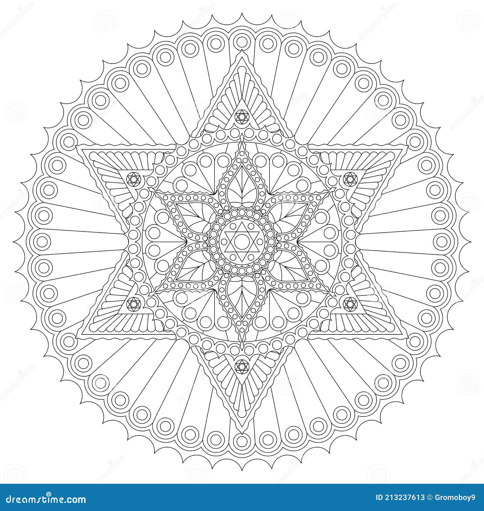 Coloring Page with Mandala with Six-pointed Star. Vector Drawing Stock ...