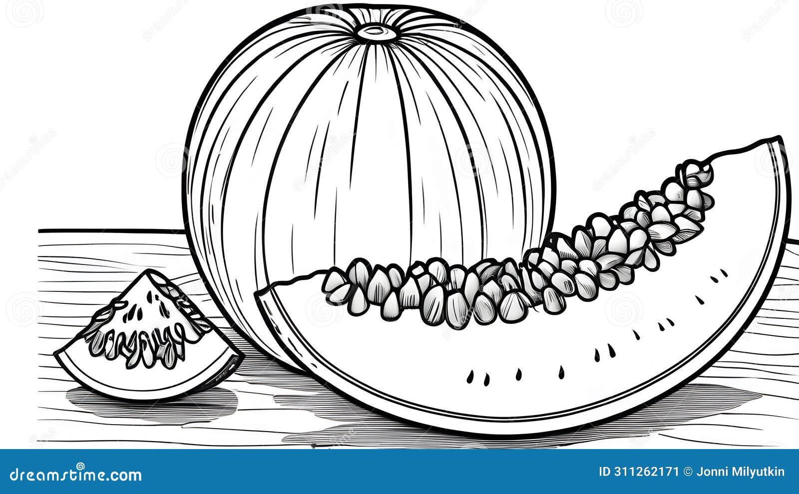 Coloring Page - Melon, Coloring Book Style Stock Illustration ...