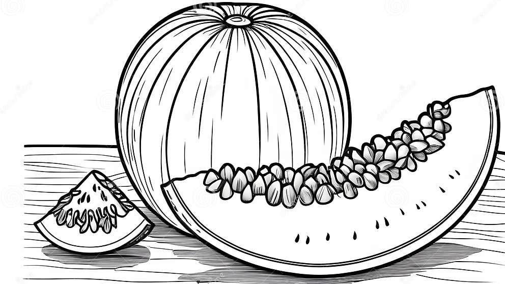 Coloring Page - Melon, Coloring Book Style Stock Illustration ...