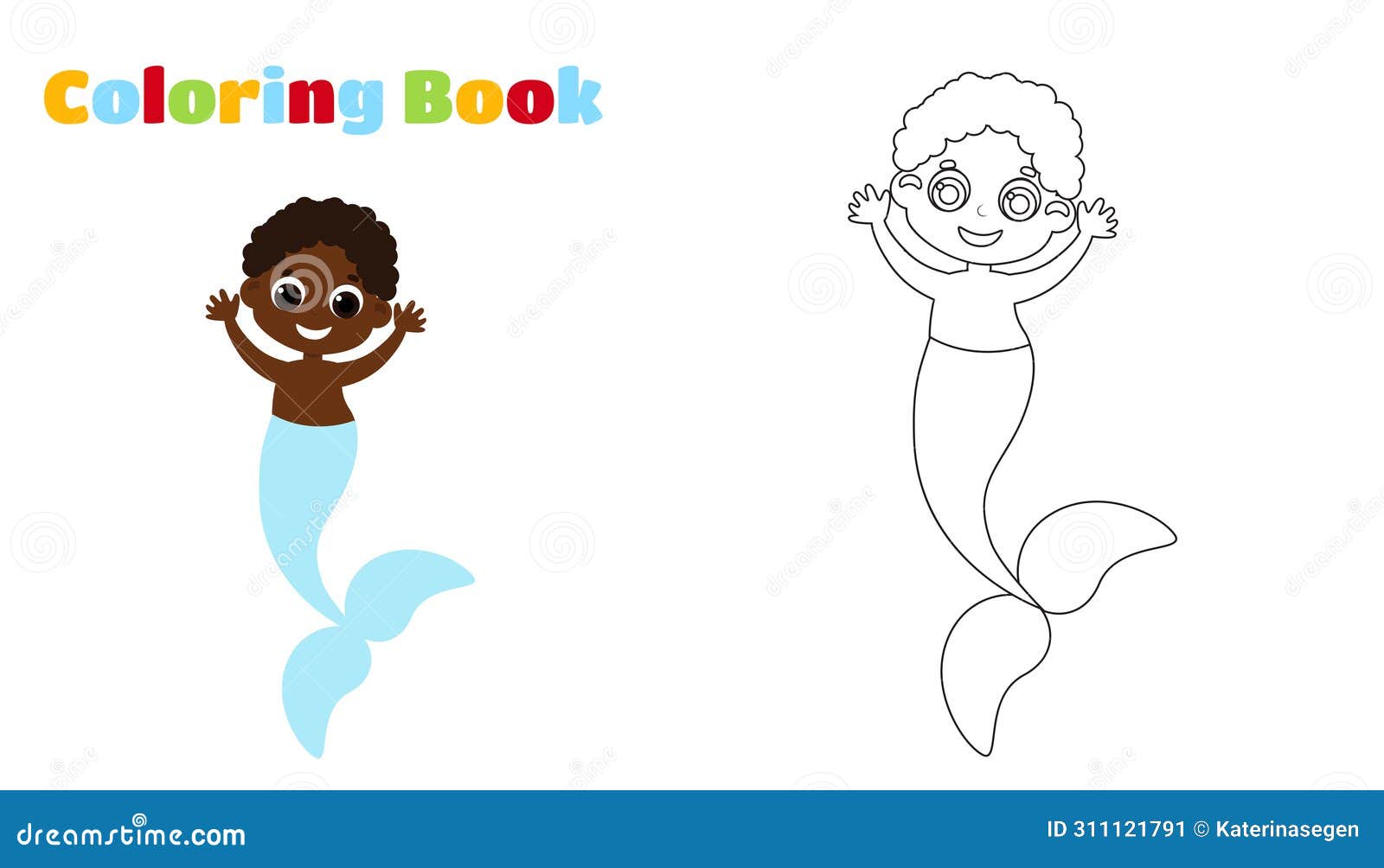 Coloring Page. a Mermaid Boy with a Long Tail. Stock Vector ...