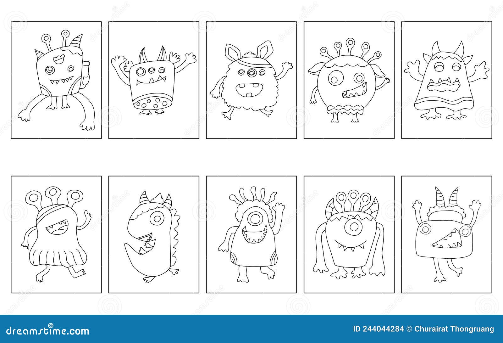 Coloring Page Monster Pattern Set Designed in Doodle Style Stock Vector ...
