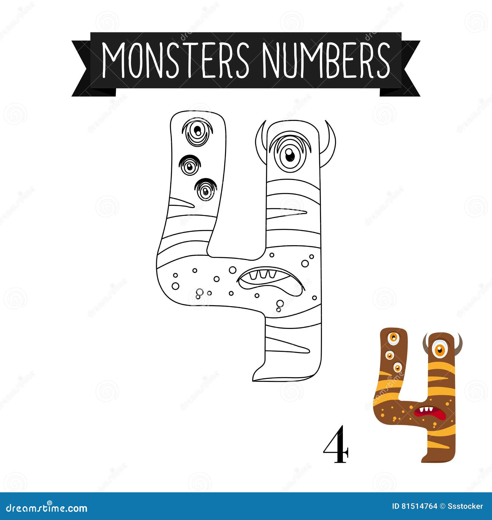Coloring Page Monsters Number 4 Stock Vector - Illustration of learn ...