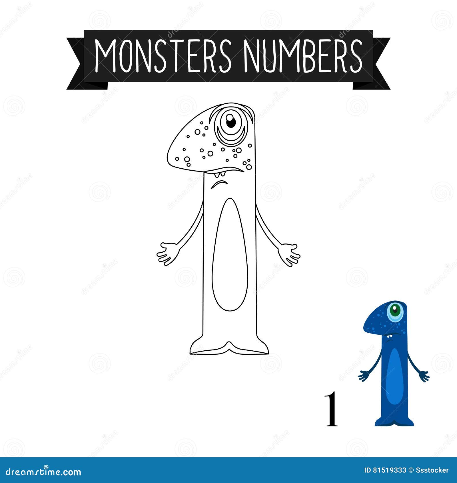 Coloring Page Monsters Number 1 Stock Vector - Illustration of alien ...