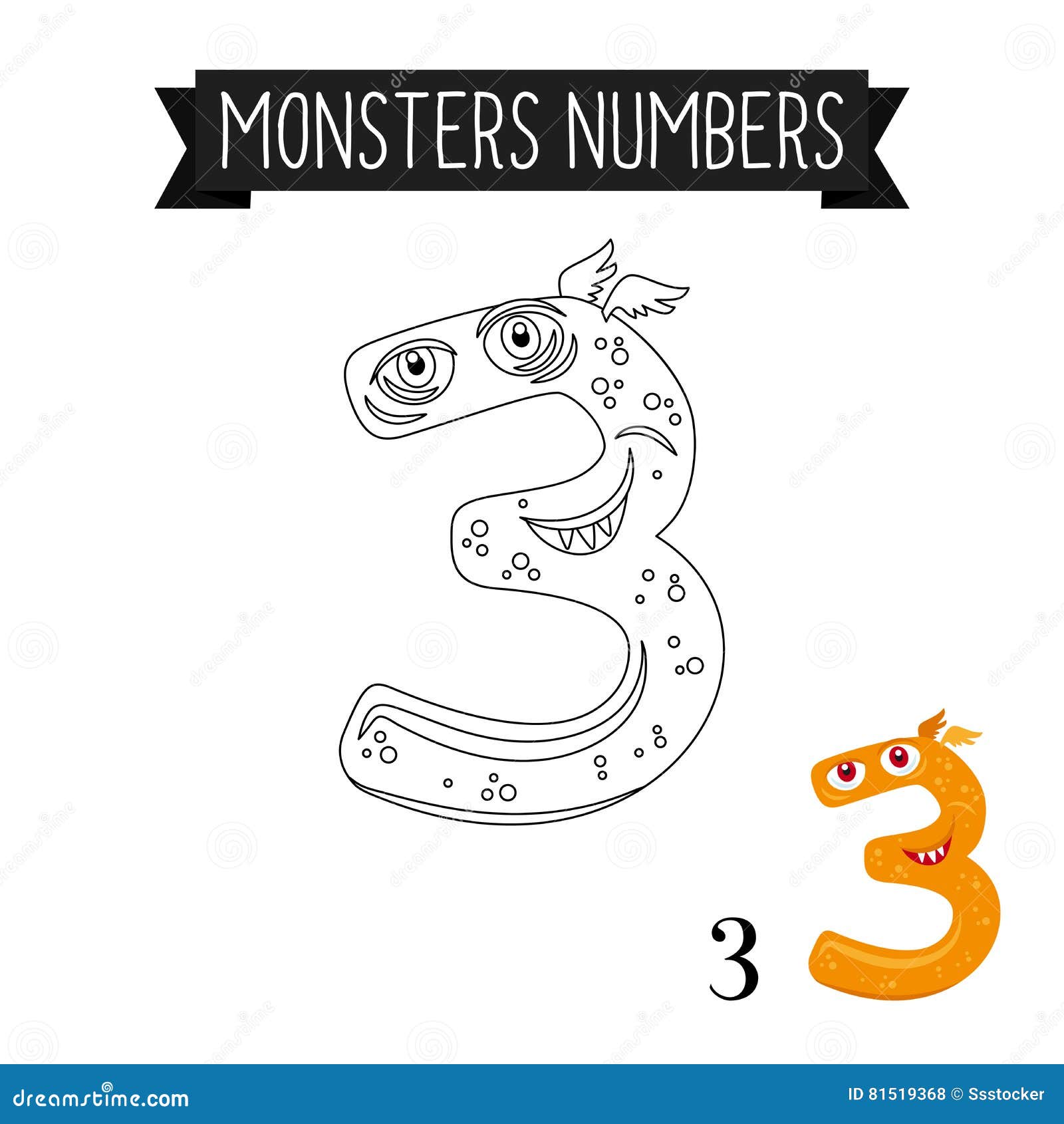 Coloring Page Monsters Number 3 Vector Illustration | CartoonDealer.com ...