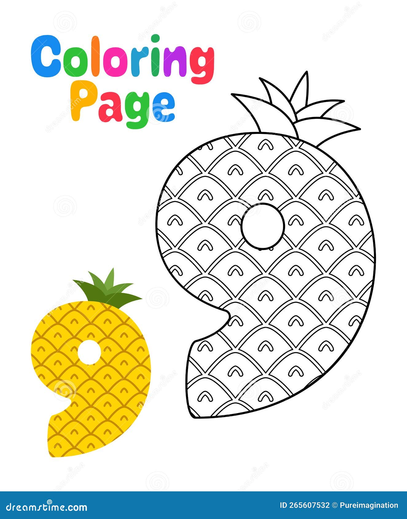 Coloring Page with Number 9 for Kids Stock Vector - Illustration of ...
