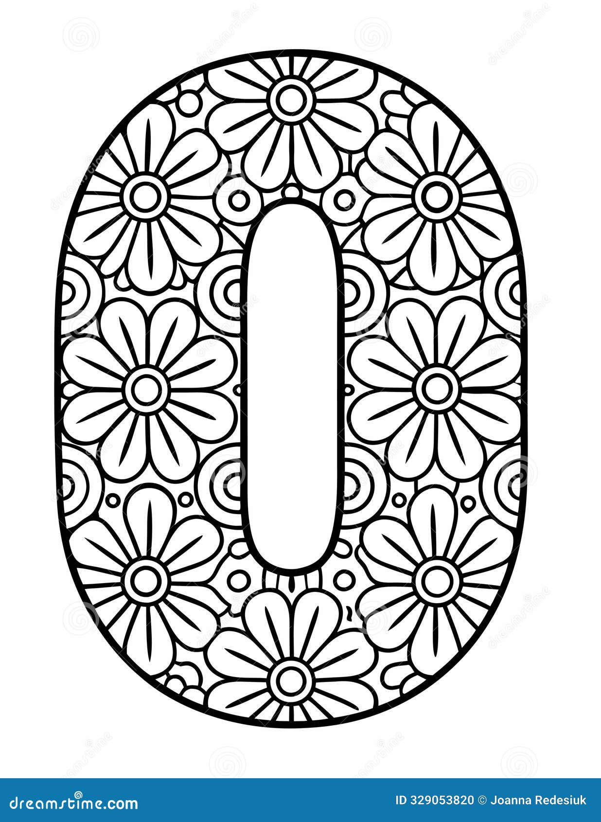 Coloring Page with a Number 0 with Plants Inside Stock Illustration ...