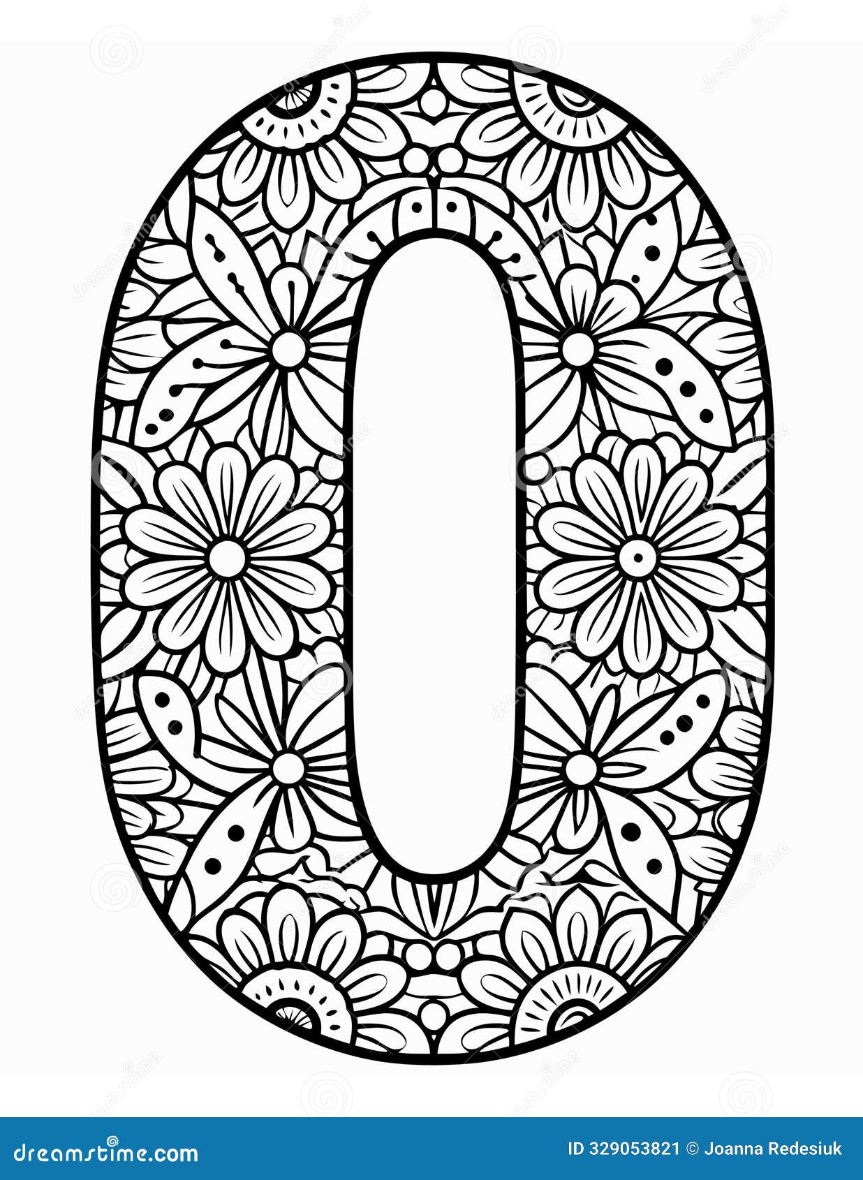 Coloring Page with a Number 0 with Plants Inside Stock Illustration ...