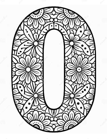 Coloring Page with a Number 0 with Plants Inside Stock Illustration ...