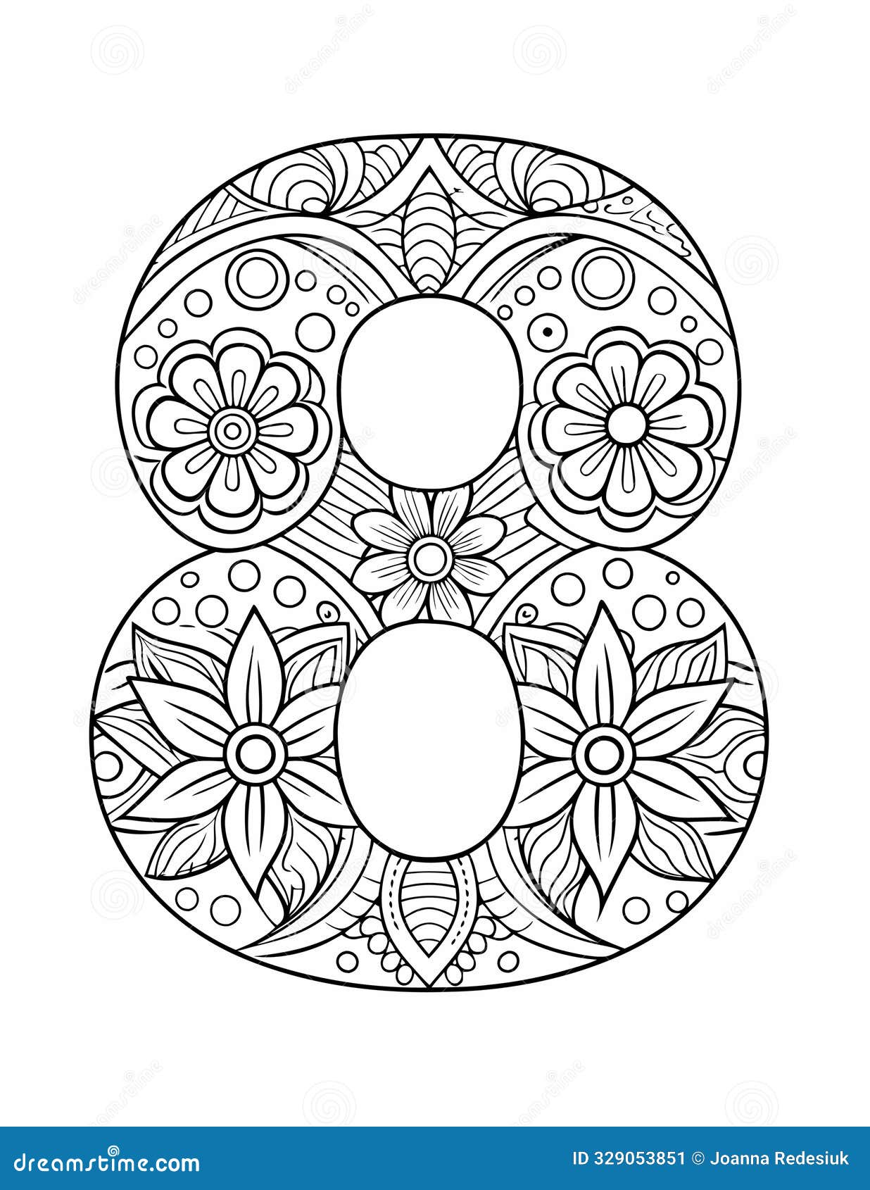 Coloring Page with a Number 8 with Plants Inside Stock Illustration ...