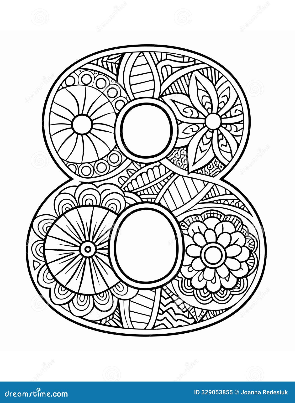 Coloring Page with a Number 8 with Plants Inside Stock Illustration ...