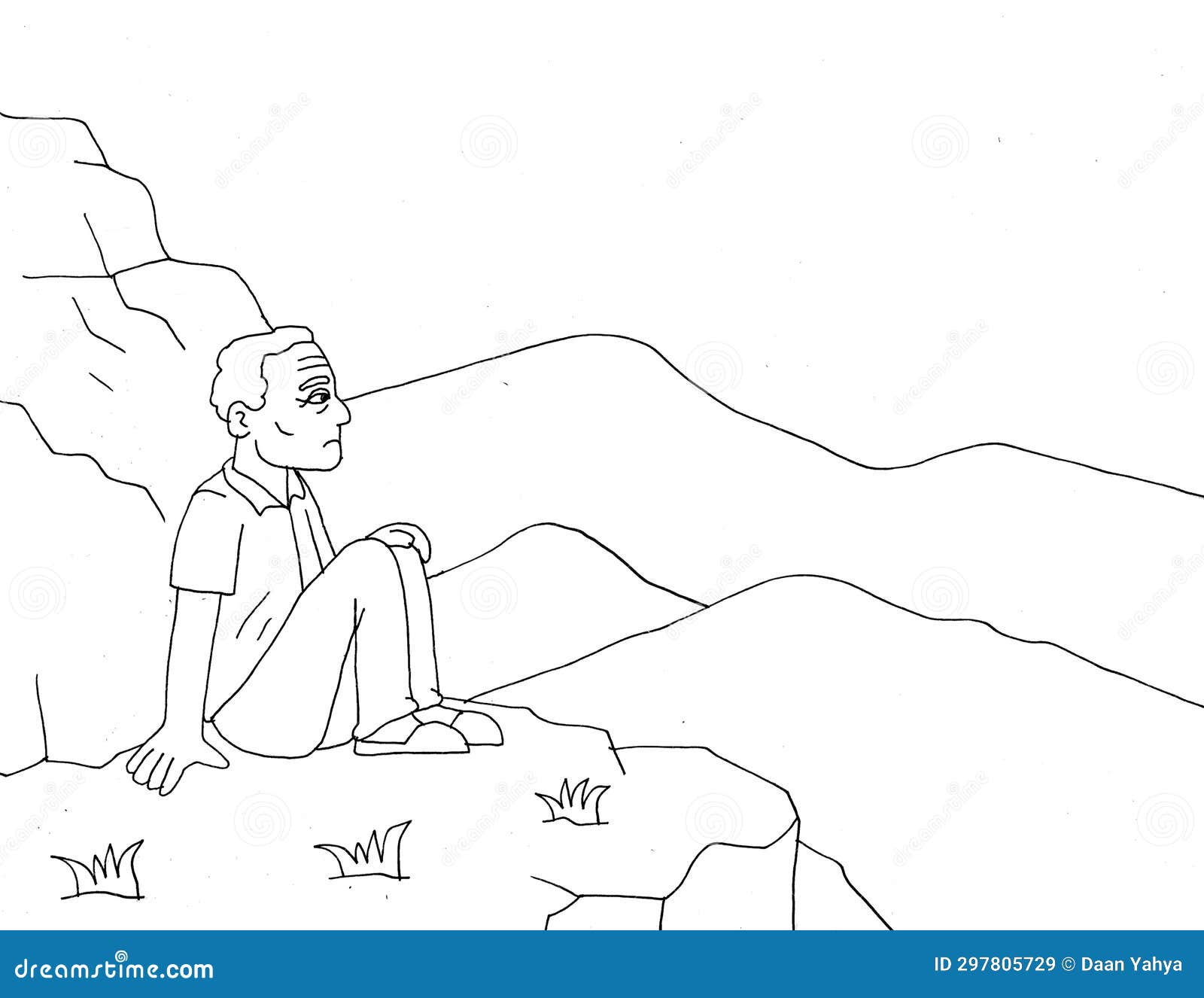Coloring Page Illustration Old Man In The Hill Looked Sad Stock Image ...