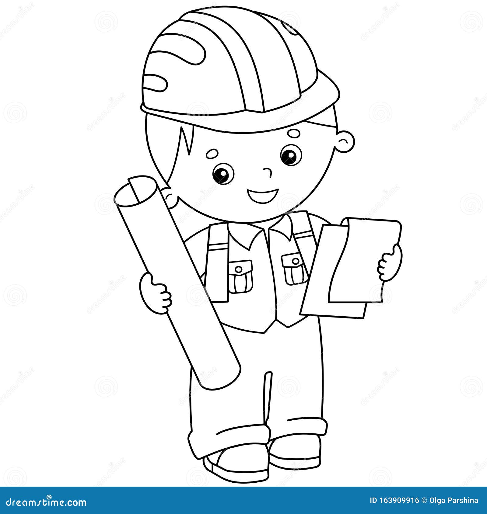 Coloring Page Outline of Cartoon Architect with Plan of Building ... Coloring Page Outline of Cartoon Architect with Plan of Building ...