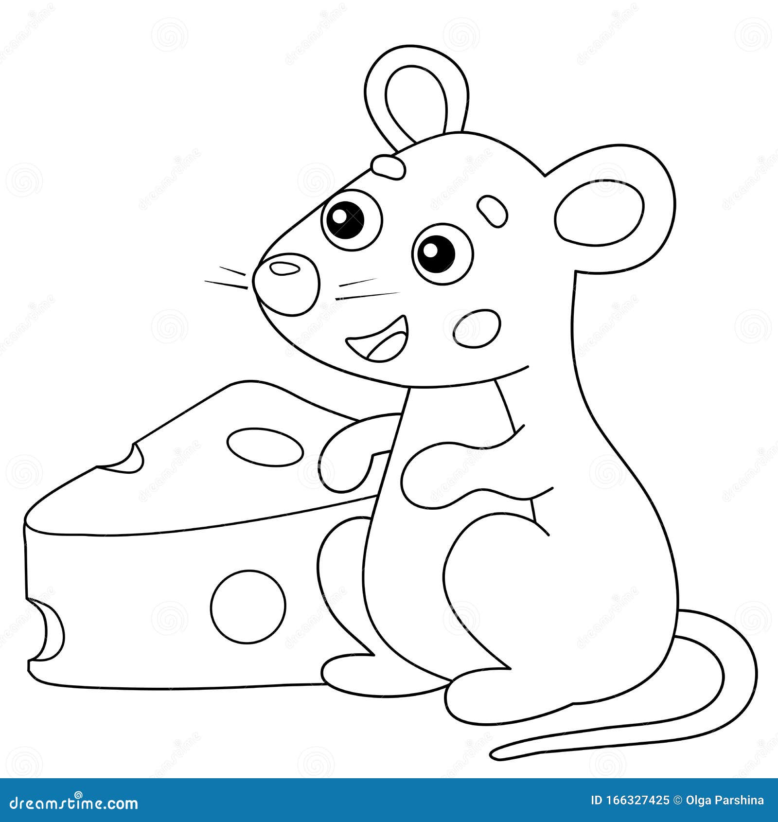 Coloring Page Outline of Cartoon Mouse with Cheese. Animals Stock ...