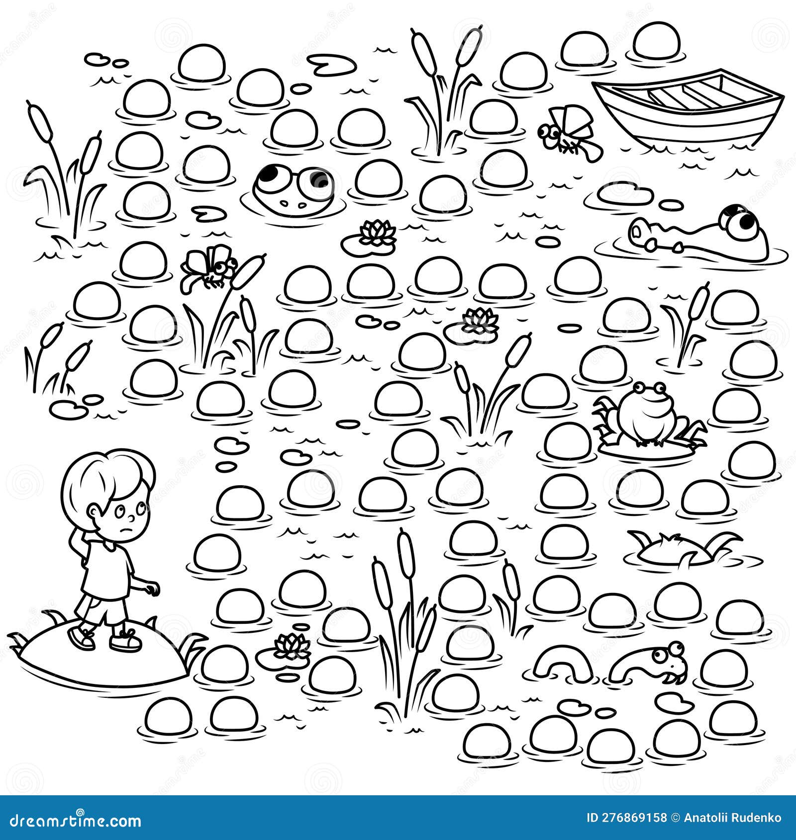 Coloring Page Outline of the Swamp through Which the Boy Must Be Led ...