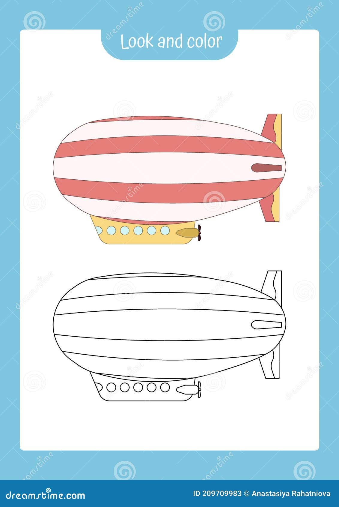 Zeppelin Coloring Page For Kids. Blimp Side View Cartoon Vector ...