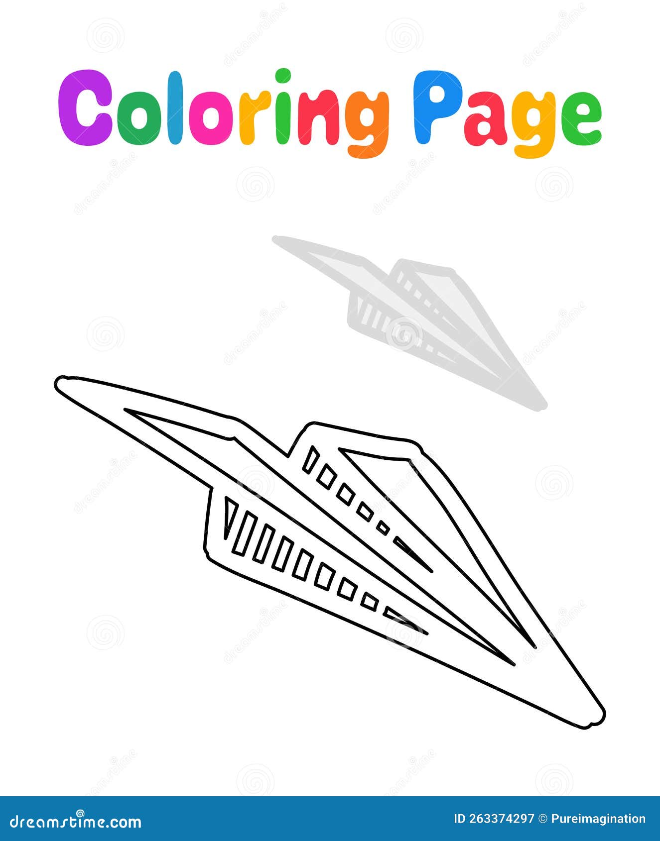 Coloring Page with Paper Plane for Kids Stock Vector - Illustration of ...