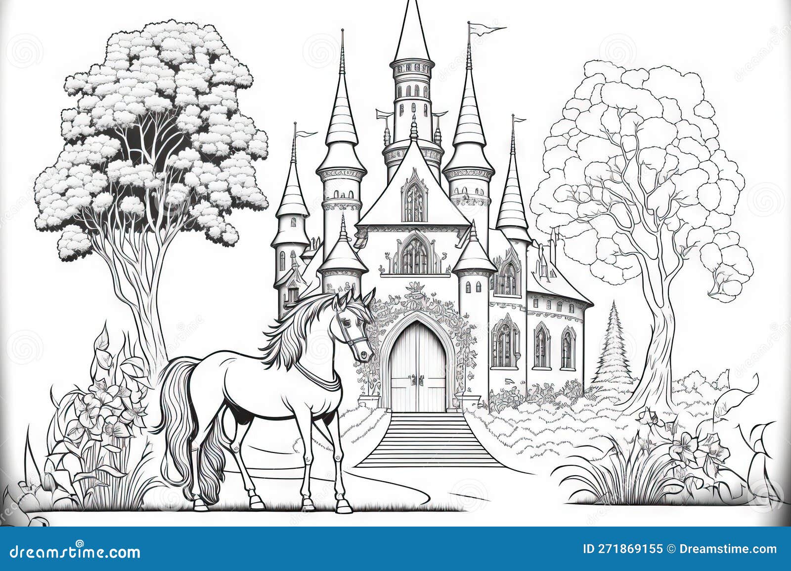 Coloring Page of a Princess Castle for Children Stock Illustration ...