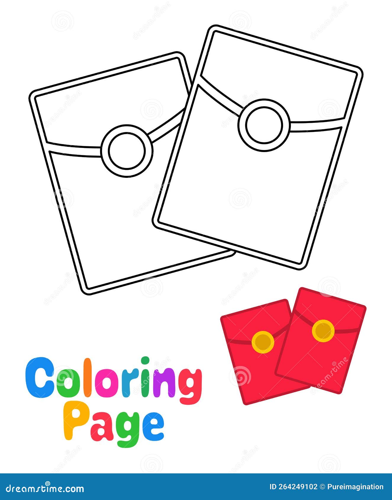 Coloring Page with Red Envelope for Kids Stock Vector - Illustration of ...