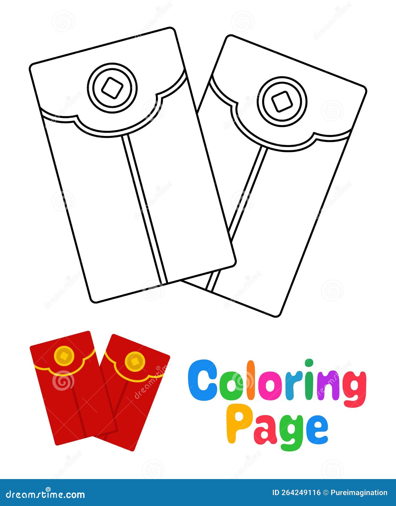 Coloring Page with Red Envelope for Kids Stock Vector - Illustration of ...