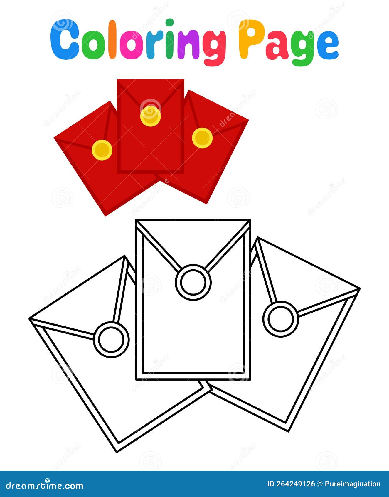 Coloring Page with Red Envelope for Kids Stock Vector - Illustration of ...