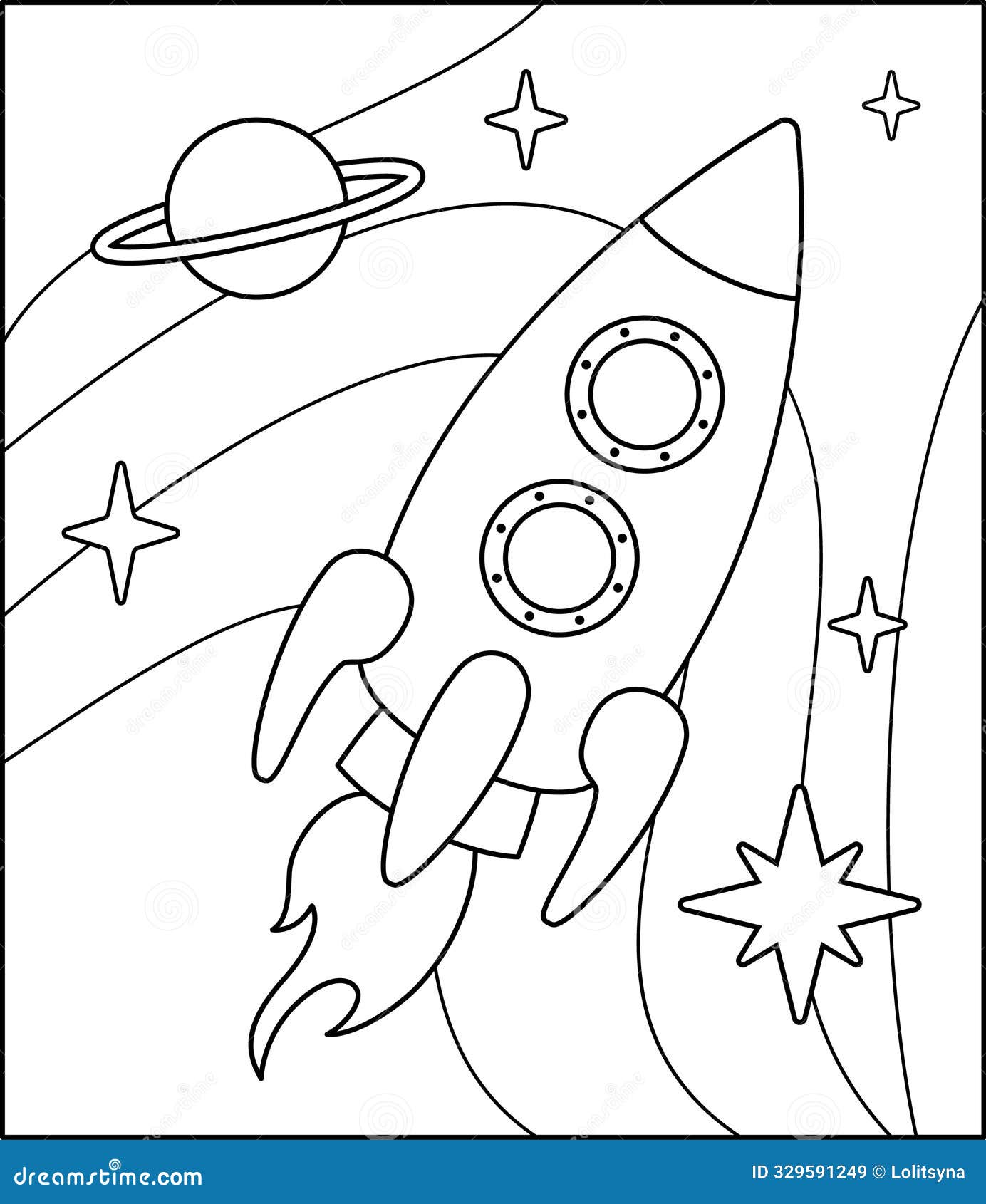 Coloring Page. Saturn and Rocket. Black and White Space. Vector Stock ...