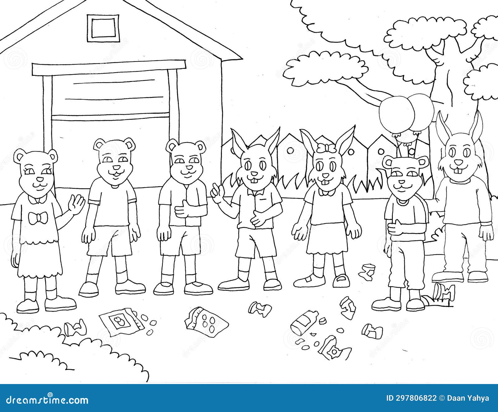 Bear, Rabbits And Bird Are Fast Asleep On A White Background Royalty ...