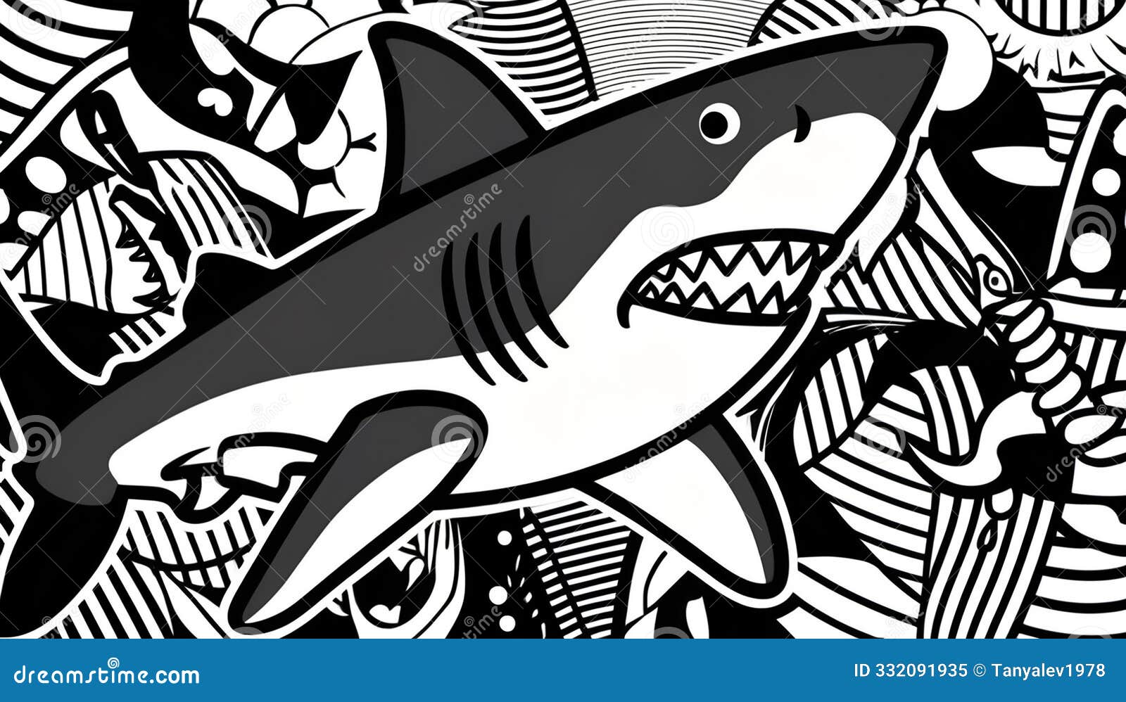 Coloring Page, Shark Design Stock Illustration - Illustration of ...