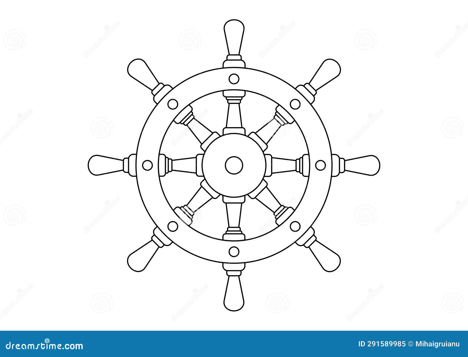 Coloring Page of Ship Steering Wheel in Flat Style Vector Illustration ...