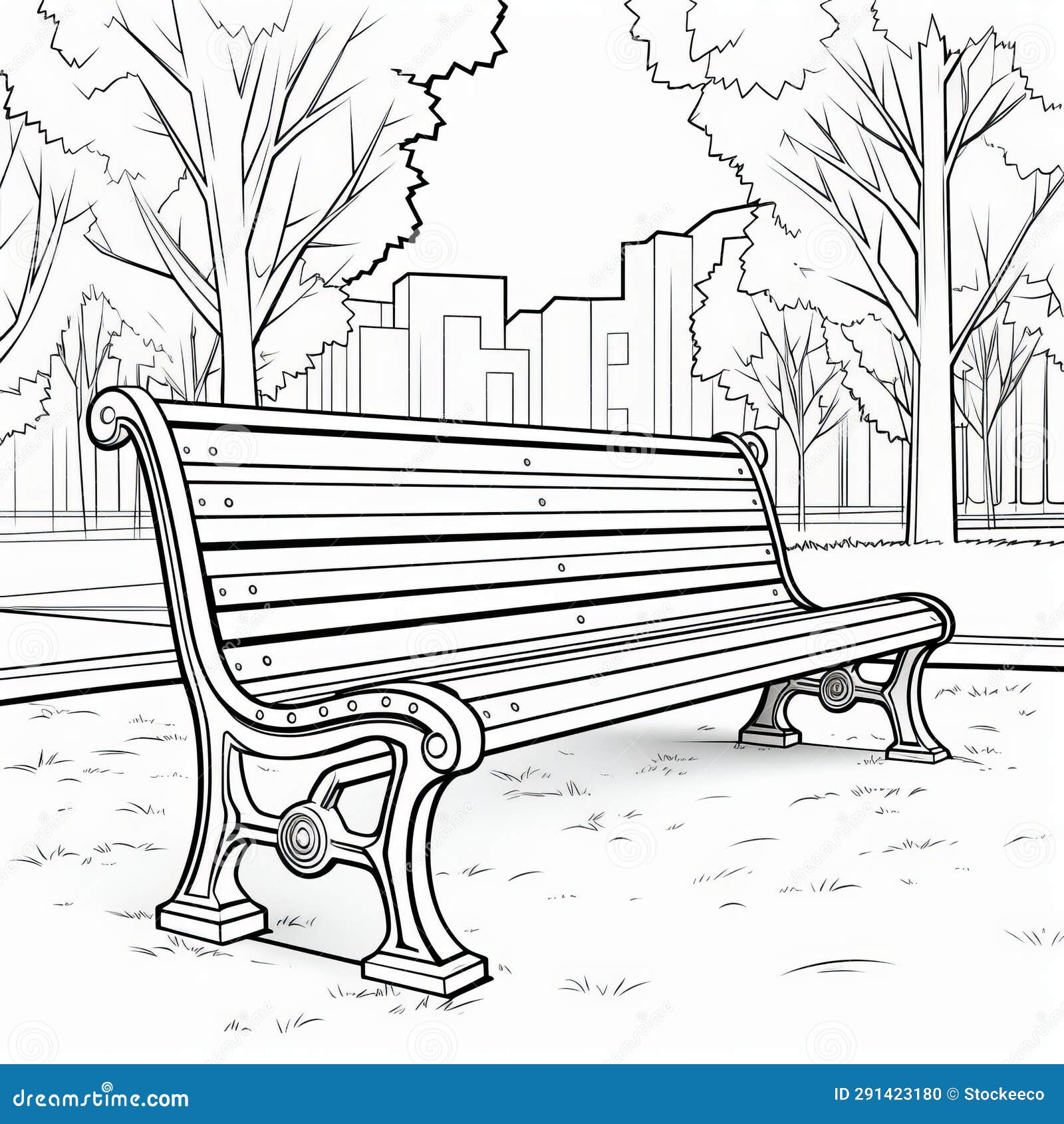 Realistic Bench in the Park Coloring Page with Detailed Rendering Stock ...