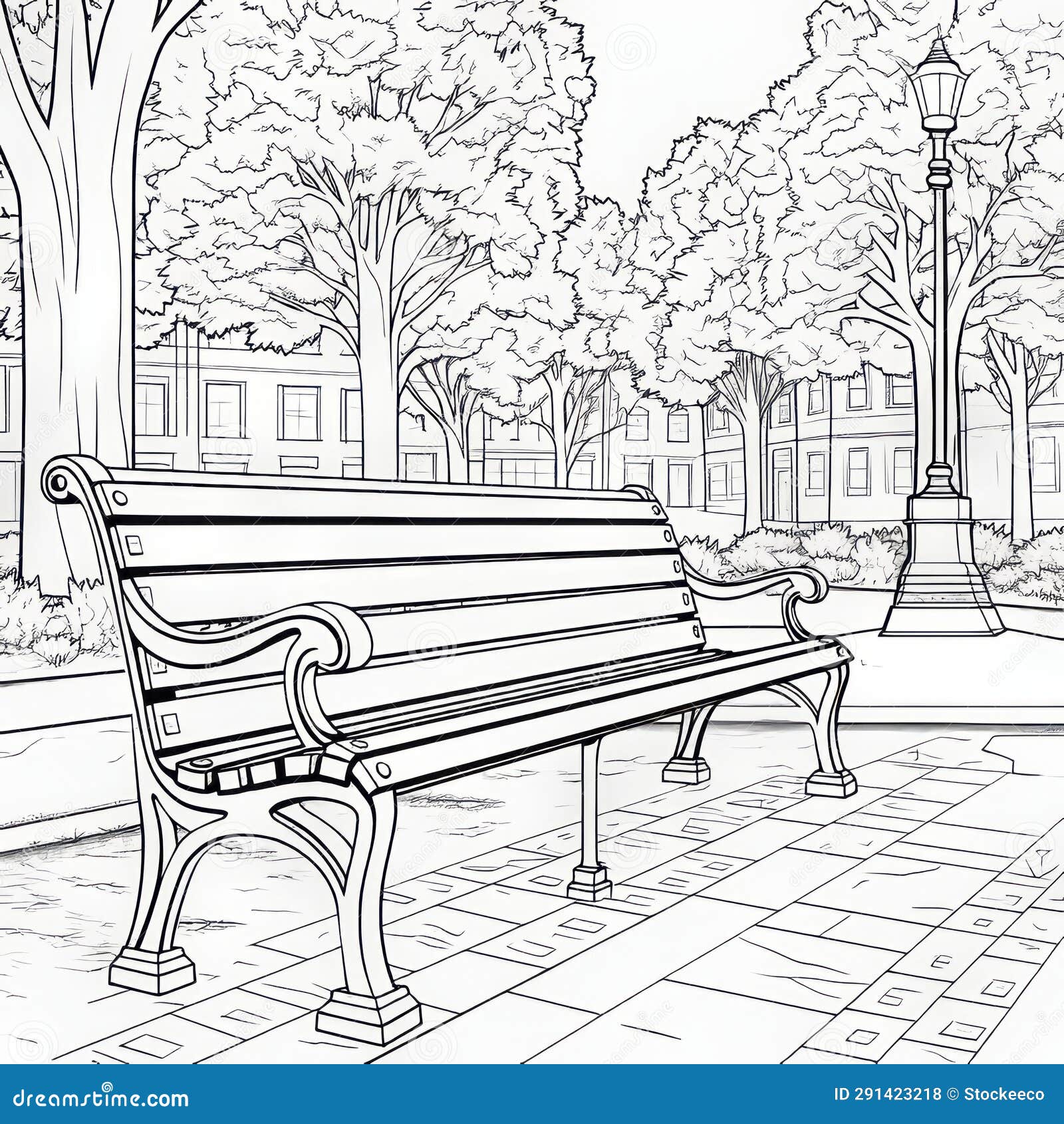 Realistic City Park Bench Coloring Page with Manapunk Style Stock ...