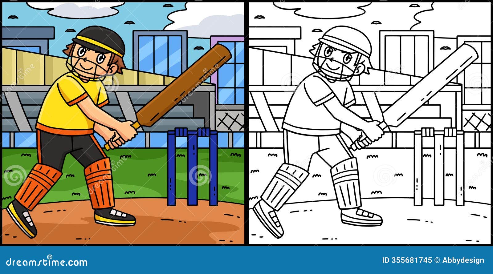 Cricket Striker Getting Ready Coloring Page Cartoon Vector ...