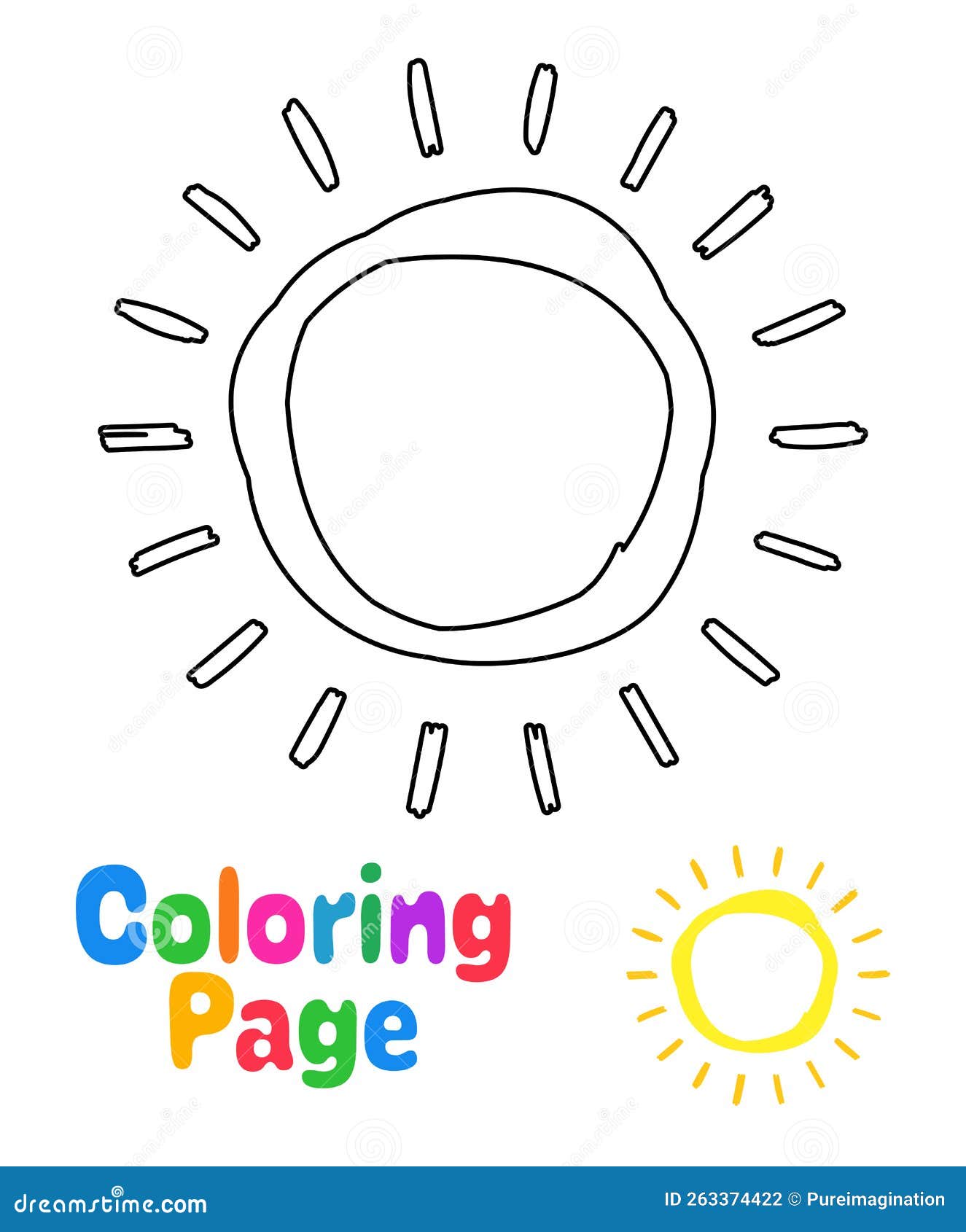 Coloring Page with Sun for Kids Stock Vector - Illustration of cute ...