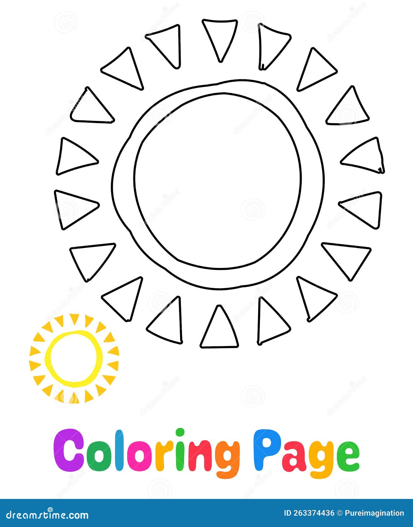 Coloring Page with Sun for Kids Stock Vector - Illustration of adorable ...