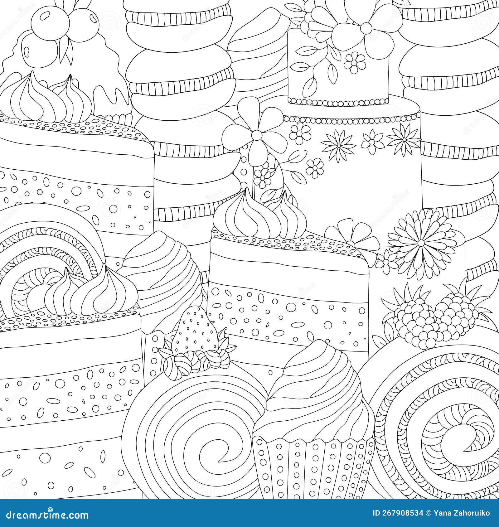 Coloring Page with Sweets. Dessert Coloring Stock Illustration ...