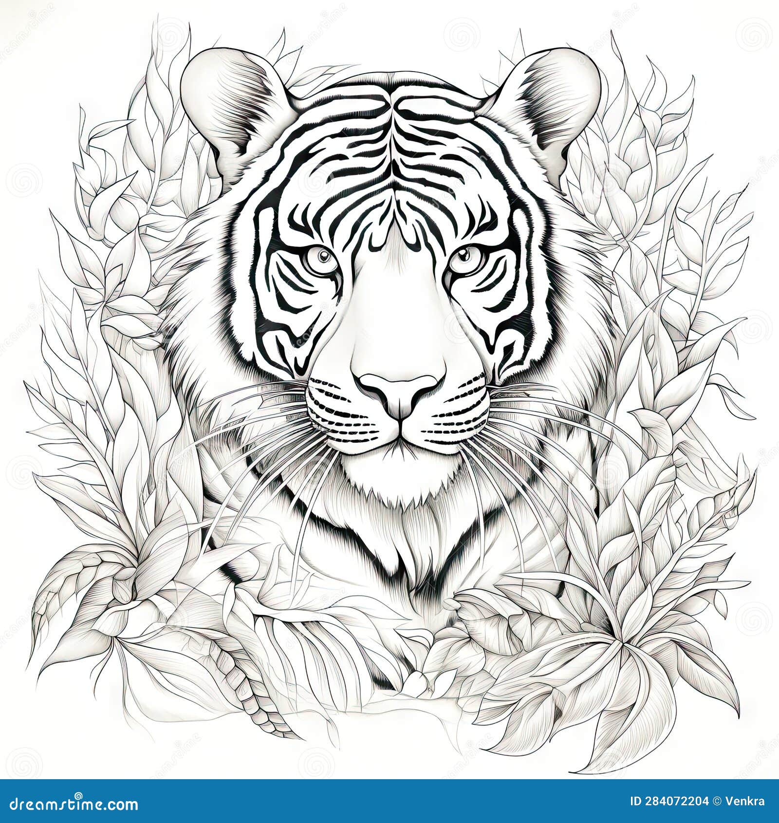 Coloring Page of a Tiger Face Stock Illustration - Illustration of page ...