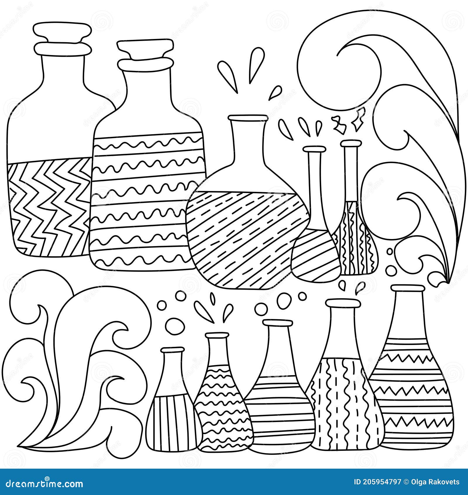 Coloring Page on the Topic of Science and Laboratory Research, Two Rows ...